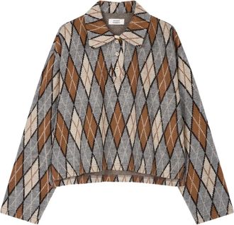 STUDIO TOMBOY Poloshirt mit Argyle-Muster - Grau