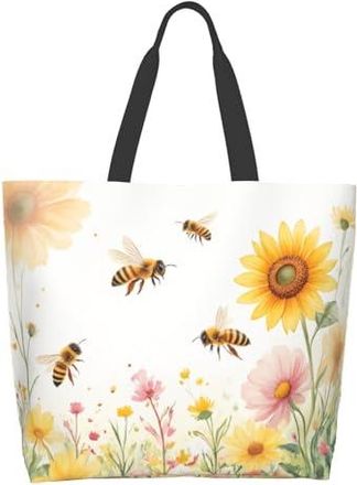 Generic Fleur Abeille3 Sac Fourre Tout L&eacute;ger Tote Bag Grand Sac &Agrave; Bandouli&egrave;re Pour Travail Universit&eacute; Quotidienne