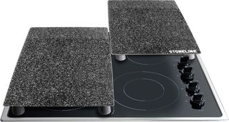 STONELINE Herdabdeckplatten/Schneideplatten-Set aus schlagfestem und hitzebest&auml;ndigem Glas, 2-teilig, 52 x 30 x 0,5 cm, mit auswechselbaren F&uuml;&szlig;en f&uuml;r verschiede