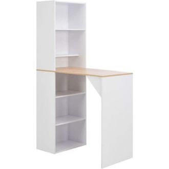 vidaXL Table de bar avec armoire biblioth&egrave;que en bois table moderne diff&eacute;rentes couleurs Couleur : Blanc et bois