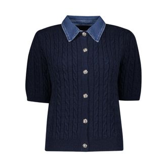 Geisha Cardigan mit Denim-Kragen - - Knitwear - Damen - Blau - 2XL