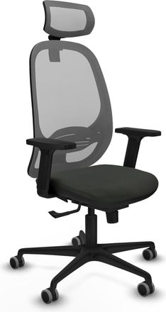 Piqueras y Crespo Schreibtischstuhl aus schwarzem Mesh mit 2D-Armen, h&ouml;henverstellbare Lendenwirbelst&uuml;tze und h&ouml;henverstellbares Kopfteil, Grau/Schwarz
