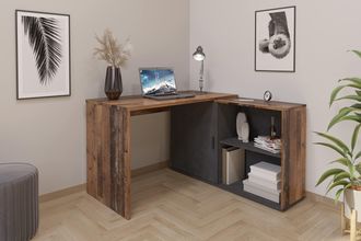 Möbelando Eckschreibtisch Valley I in Old Style dunkel/Matera mit Einer Tür und 2 Einlegeböden. Abmessungen (BxHxT) 118x75x60,5 cm