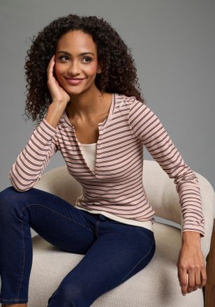 Kangaroos 2-in-1-Shirt KANGAROOS, Damen, Gr. 32/34, rosa, gestreift, Obermaterial: 100% Baumwolle, gestreift, sehr figurbetont, Rundhals, abgesteppt, Shirts 2-i