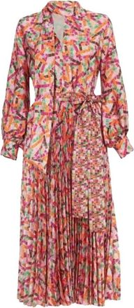 Carolina Herrera Femme, Robes, Multicolore, Taille: 40 FR Twill Printed Lacito Pleated Midi Dress