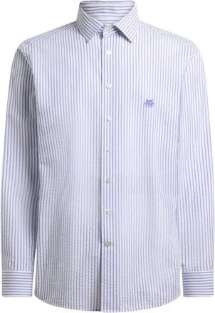 Etro Gestreiftes Seersucker-Baumwollhemd - - Shirts - Herren - Blau - S