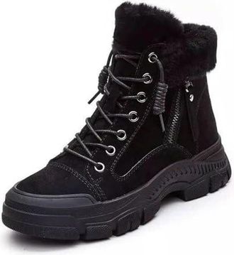 Generic JJDFW Chaussures dhiver pour femme Bottes de neige Semelle &eacute;paisse Cuir peluche chaud Bottines antid&eacute;rapantes Grande taille, Noir, 34 1/3 EU