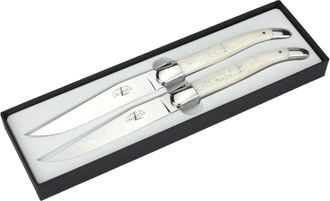 Forge de Laguiole Forge de Laguiole - 2er Set Steakmesser - Griff polierter Knochen - Edle Tafel-Messer - Stahl glänzend