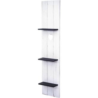 Hhg Wandregal HHG 941, Wandpaneel Holzregal Regal, 3 Ebenen 150x33x13cm Massivholz Vintage wei&szlig;/dunkelgrau shabby