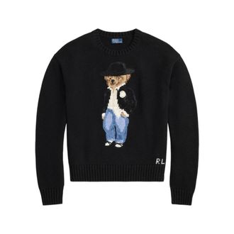 Ralph Lauren Intarsia B&auml;ren Pullover - - Knitwear - Damen - Schwarzk - S