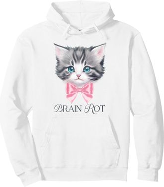 Trendy Apparel Brain Rot Cute Kitten with Big Pink Bow Pullover Hoodie