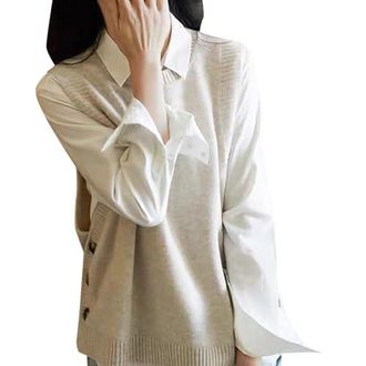 Generic QWUVEDS Gilet Tricot&eacute; Sans Manches R&eacute;tro avec Col en V pour Femmes - Pull D&eacute;contract&eacute; &agrave; Capuche, Couleur Unie, Parfait pour le Printemps et lAutomne