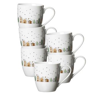 Ritzenhoff & Breker Winterdorf Jumbobecher-Set 6-teilig, 500 ml - Porzellan XXL-Tasse, Sp&uuml;lmaschinenfest & Mikrowellengeeignet, Geschirr mit Winter- und Weihnachtsmotiven