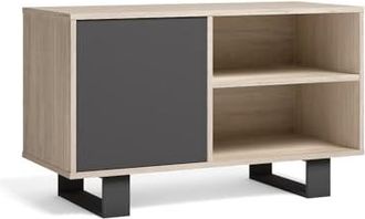 Skraut Home TV-Möbel 100 mit Tür Links, Wohnzimmer/Esszimmer, Modell Wind, Farbe Eiche, Farbe Tür, anthrazitgrau, 95 x 40 x 57 cm