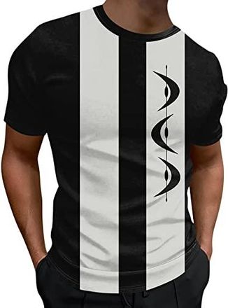Generic T-shirt ray&eacute; pour homme printemps et &eacute;t&eacute; loisirs sports respirant confortable plage vent rayures couleur t-shirt &agrave; manches courtes, Noir, 3XL