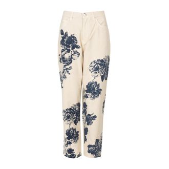 Pinko Satinhose mit Blumenmuster - - Trousers - Damen - Wei&szlig; - W28