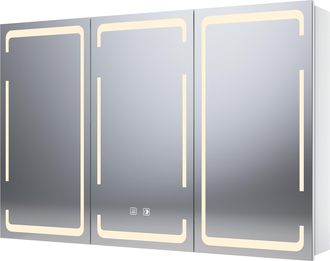 Sonni Spiegelschrank mit Beleuchtung 3 Lichtfarbe Einstellbar und Beschlagfrei 3 T&uuml;riger Spiegelschrank mit Kabelloses Scharnier Design und Steckdose 90x60 