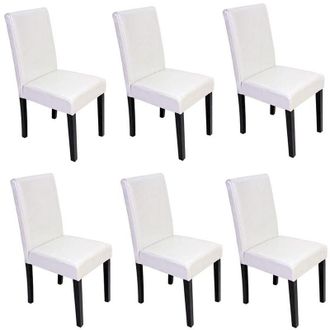 Hhg jamais utilis&eacute;] Lot de 6 chaises de s&eacute;jour Littau, simili-cuir, blanc, pieds fonc&eacute;s