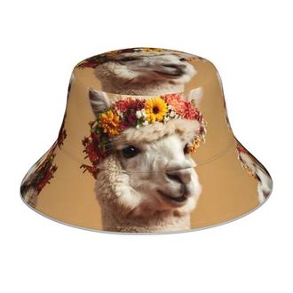 Generic Chapeau De Godet Image Alpaga Portant Une Couronne Hommes Chapeau De Seau Pliable Respirant Bonnet De Soleil, pour La Randonn&eacute;e, Chasse, Sports, 56-58