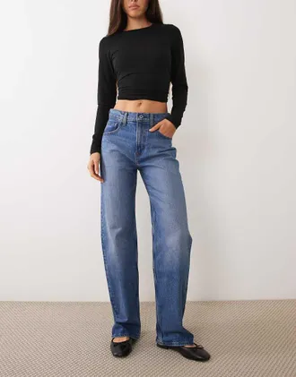 Abercrombie & Fitch jean droit d&eacute;contract&eacute; ann&eacute;es 90 bleu moyen