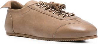 Fabiana Filippi Leather Tassel Lace-Up Flat - Taupe