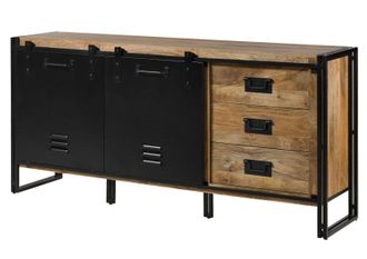 Massivmoebel24 Credenza In Legno Di Mango 195x45x90 Laccato Chiaro Naturale / Ferro Neroblackburn 107