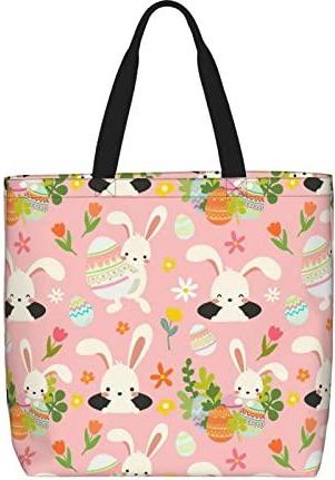 Generic Sac Fourre-Tout Motif Mignon De Lapin De P&acirc;ques Sac Biblioth&egrave;que Lavables Pliable Sacs En Toile Pour Femmes, Pour Tous Les Jours, Filles, Voyage, &Eacute;col