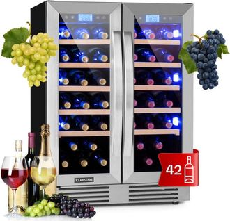 Klarstein Klarstein - Einbau-Weink&uuml;hlschrank, 2 Zonen Getr&auml;nkek&uuml;hlschrank Klein, Kleiner Weinschrank 126L, Wein-K&uuml;hlschrank Klein mit Glast&uuml;r, Indoor/Outdoor