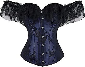 Grebrafan Corset avec Dentelle Bretelle Bustier Gothique (EUR(40-42) 2XL, Bleu Foncé)