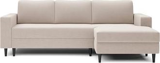 Selsey Eckschlafsofa Nalika in L-Form mit einem Behälter aus cremefarbenem hydrophobem Velours auf der rechten Seite