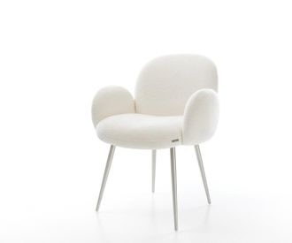 DELIFE Esszimmerstuhl Nube-Flex mit Armlehnen Boucl&eacute; Soft Beige 4-Fu&szlig; konisch Edelstahl Taschenfederkern, Esszimmerst&uuml;hle