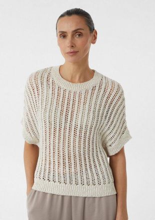 Comma Kurzarmpullover Strickpullover Loose-Fit-Strickpullover mit Pailletten und kurzen &Auml;rmeln