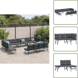 vidaXL 8-tlg. Garten-Sitzgruppe mit Kissen Schwarz Stahl - Gartenzubeh&ouml;r - Gartenm&ouml;bel - Gartenbank - Balkonm&ouml;beln - Outdoor M&ouml;bel