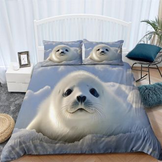 Generic Licht Bedruckte Bettw&auml;sche Set 180 x 200 cm Bettbezug, f&uuml;r M&auml;dchen Paar Schlafzimmer Dekoration Niedliche und Reine kleine Robbe Bedruckt Bettbezug-Se