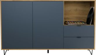 Vladon Sideboard Marino, Kommode mit 2 Türen und 2 Schubladen Anthrazit matt, Made in Germany, Korpus Eiche Evoke (152,5 x 90,5 x 37 cm)