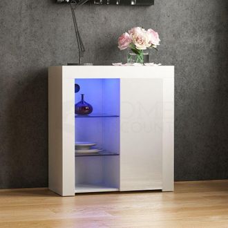 Home Discount Azura led Sideboard 1 Tür, Hochglanz Aufbewahrungsschrank, Weiß