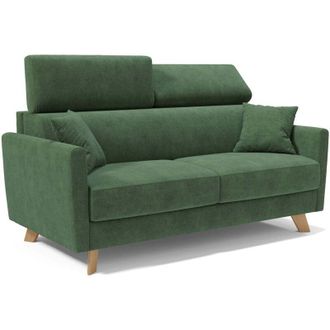 Divani.Store Francy Schlafsofa mit verstellbaren Kopfst&uuml;tzen aus abwaschbarem Stoff T17 160 cm (mat. 120x197) Gr&uuml;n
