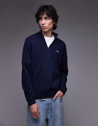 Lacoste Pullover in Marineblau mit kurzem Rei&szlig;verschluss