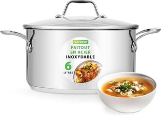 Nutrichef NutriChef Marmite- Faitout Inox de 6 Litres - 18-8 Qualité Alimentaire Résistant Tous Feux- Faitout-Grande Marmite- Pot à Mijoter, Pot à Soupe avec Co