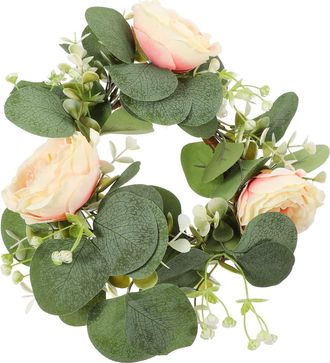 Garneck Kerzenringe Rose Eukalyptus Kerzenkranz Frühlingskranz Kerzen Kranz Ringe Dekokranz Weidenkranz Blumenkranz Hochzeit Kerzenhalter für Stumpenkerzen St