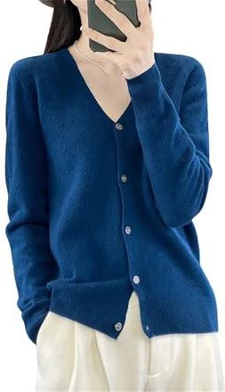 Generic Pull dhiver en % laine m&eacute;rinos pour femme - Col rond - Solide - D&eacute;contract&eacute; - Cachemire - Doux, Bleu algue, Taille XL