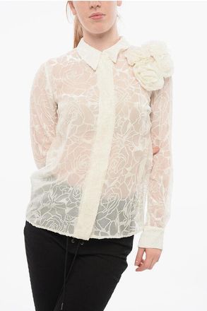Elisabetta Franchi Floral Patterned Flocked Mesh Shirt size 42