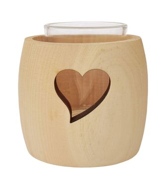Erst-Holz Zirben Teelichthalter mit Glas und Ausschnitt Verschiedene Motive V-40.10-001