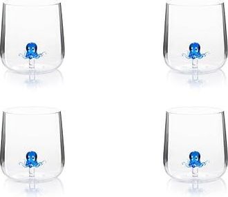 Excelsa Inside Lot de 4 verres en verre borosilicat&eacute;, d&eacute;cor&eacute;s &agrave; la main avec des sujets int&eacute;rieurs au verre, transparent, 450 ml (polype)
