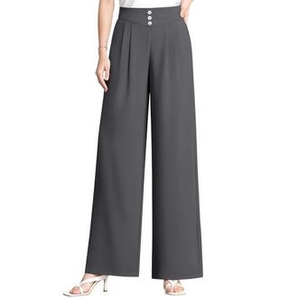 Generic Pantalon large pour femme de plus de 50 ans - Pantalon doux et fluide &agrave; taille haute &agrave; enfiler et drap&eacute; extensible, gris, 5XL