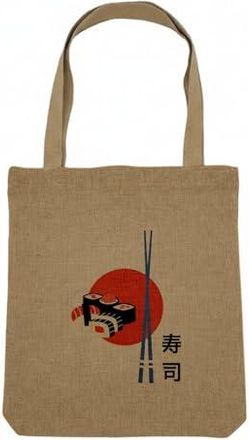 Fabulous Sac Shopping Tote Bag Aspect Lin - Sushi Cuisine Poisson Japon Asie Culture - Sac de Courses Toile Epaisse 360g Beige Naturel Cabas Port&eacute; Epaule Solid