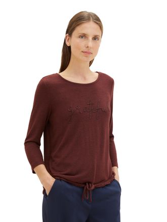 Tom Tailor Damen 1038867 T-Shirt mit Schriftzug, 32404-raisin Melange, XXL
