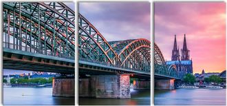 Pixxprint Hohenzollernbrücke in Köln als XXL Leinwandbild in Übergröße 210x100cm Gesamtmaß 3 teilig, Wandbild, Kunstdruck