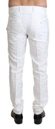 Dolce & Gabbana Mens White Brocade Jacquard Trousers Polyester Acetate Rayon