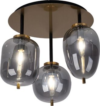 Globo Lighting Deckenleuchte Glas Deckenlampe 3 flammig Lampenschirm Glas Wohnzimmerlampe Messing, Metall Glas messingfarbig, 3x E14 Fassungen, DxH 46x36 cm